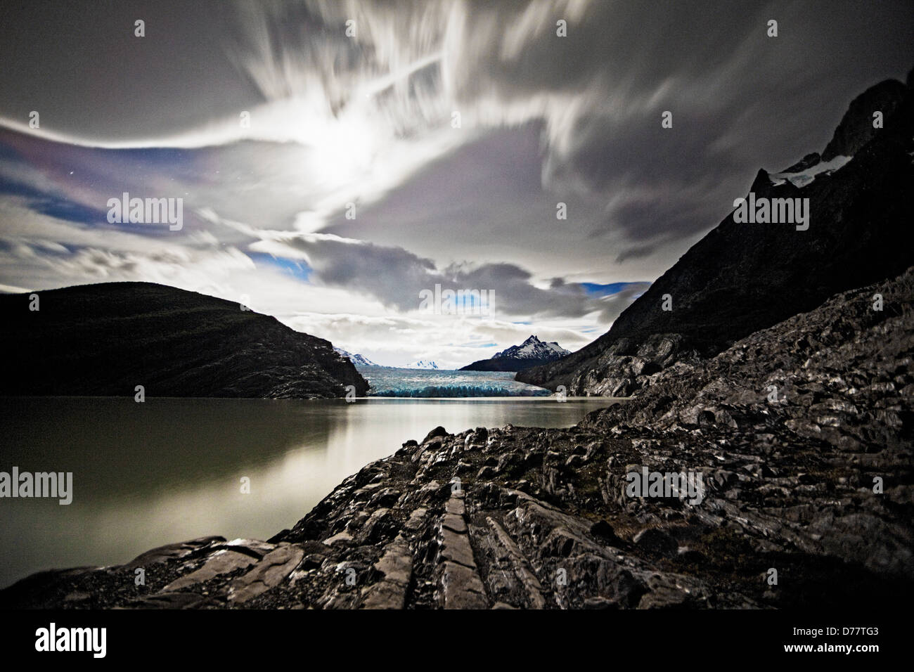 Moonlit View Grey Lake Grey Glacier Stock Photo - Alamy