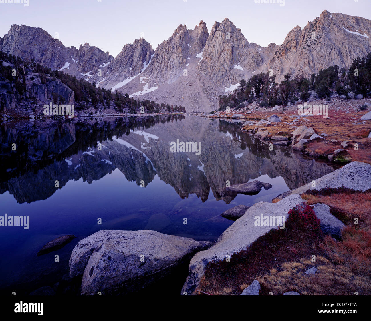 Early morning reflection Kearsarge Pinnacles in Kearsarege Lakes Sierra ...