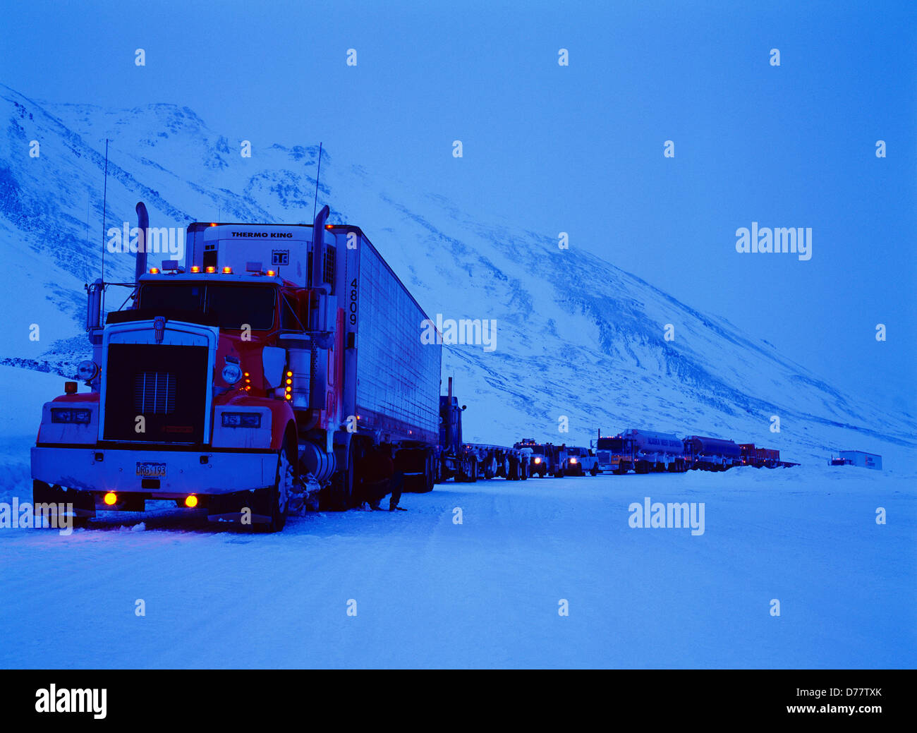 Truck traffic stopped pm Dalton Highway in winter waiting avalanche to ...