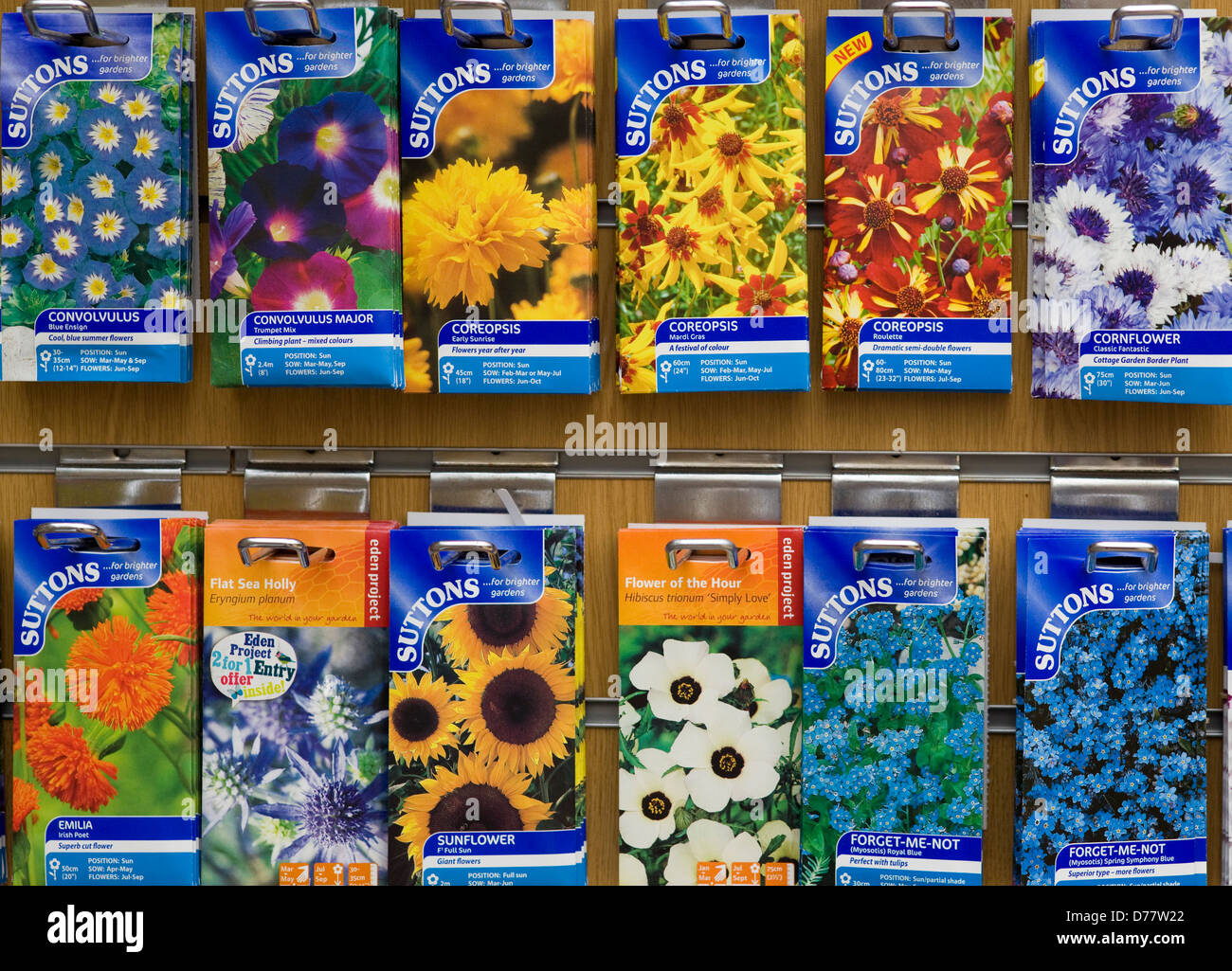 Packets of Sutton seed on display Stock Photo - Alamy