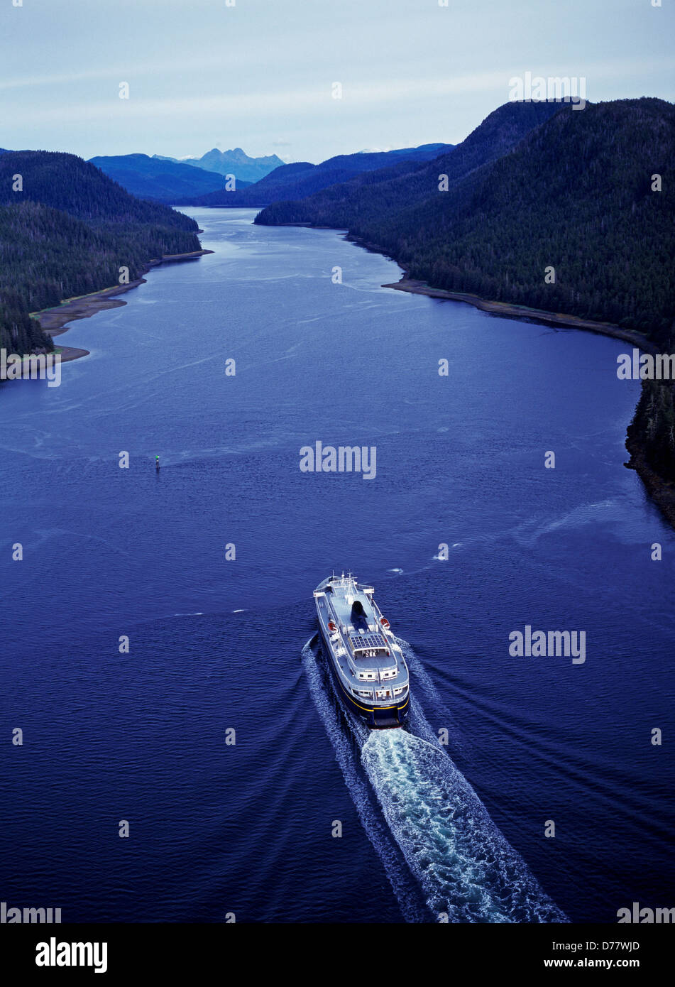 Aerial view Alaska Marine Highway ferry M/V Matanuska departing Sitka ...