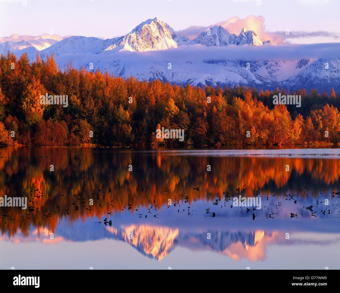 Autumn reflection Goat Mountain Twin Peaks Chugach Range in Cottonwood ...