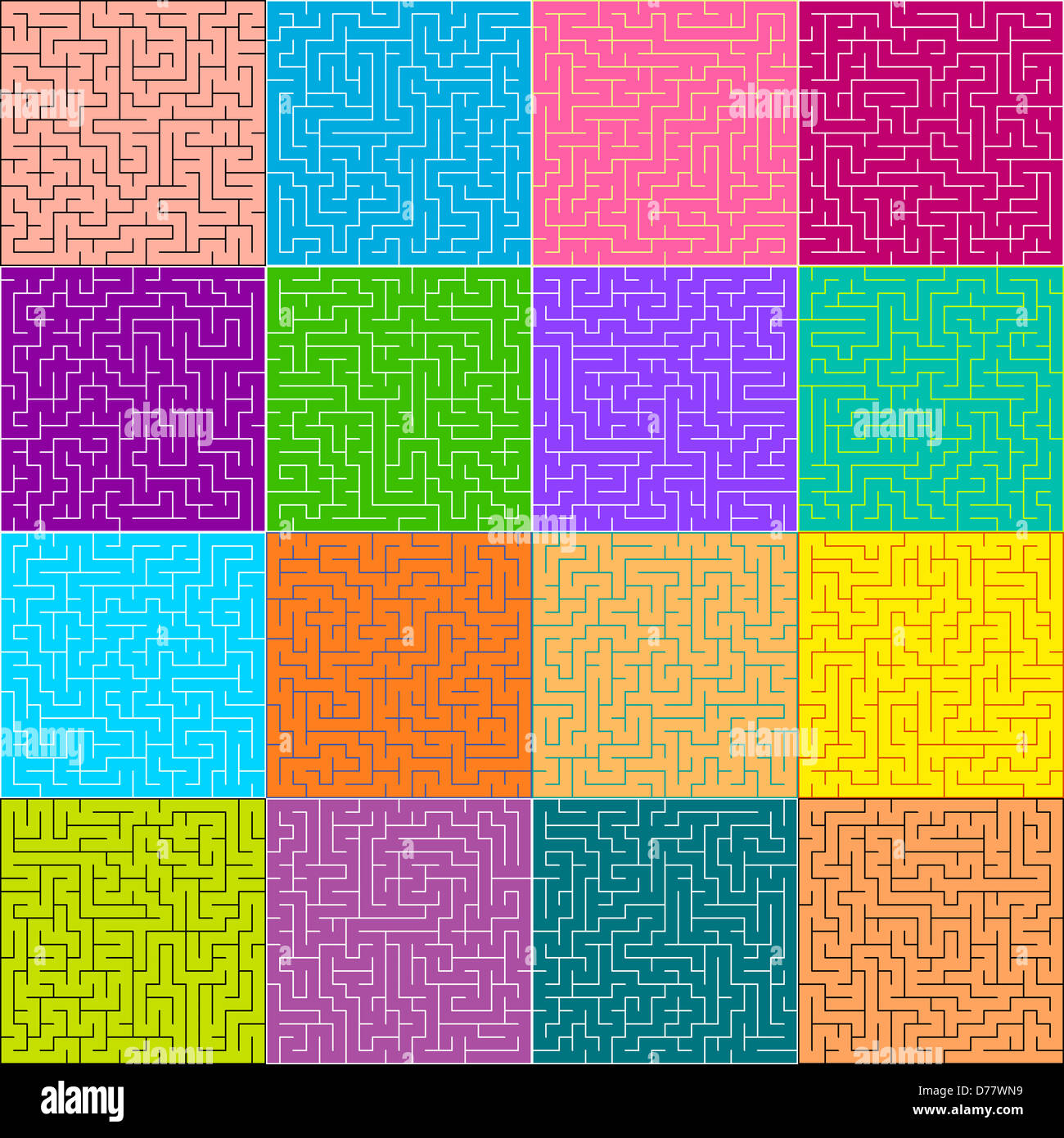Set of 16 perfect labyrinth (maze Stock Photo - Alamy