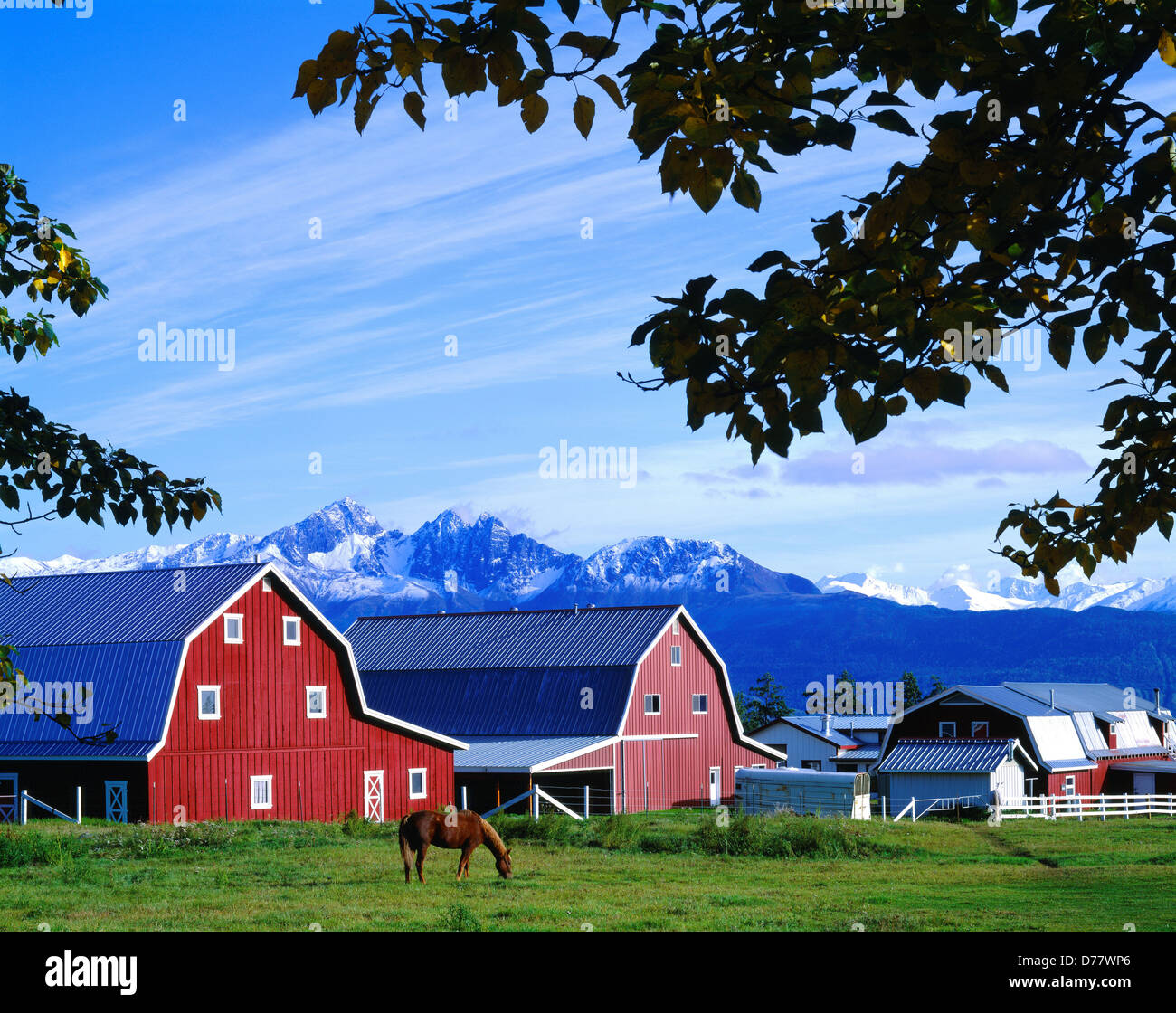 Goat Mountain Twin Peaks Chugach Mountains beyond twin barns on ...