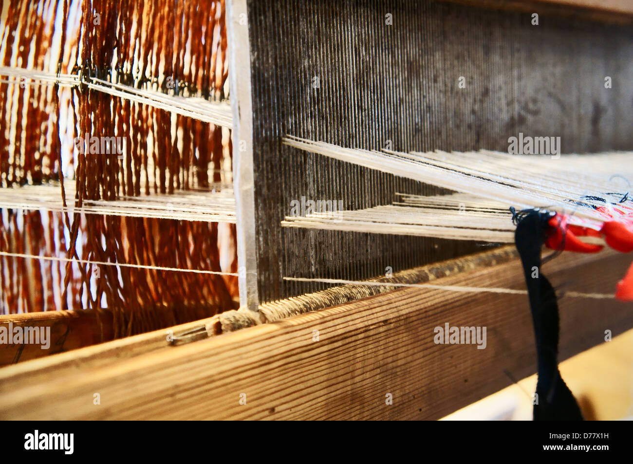 Detail of loom (weaving) exhibition Time Travels Trebic Castle Czech ...