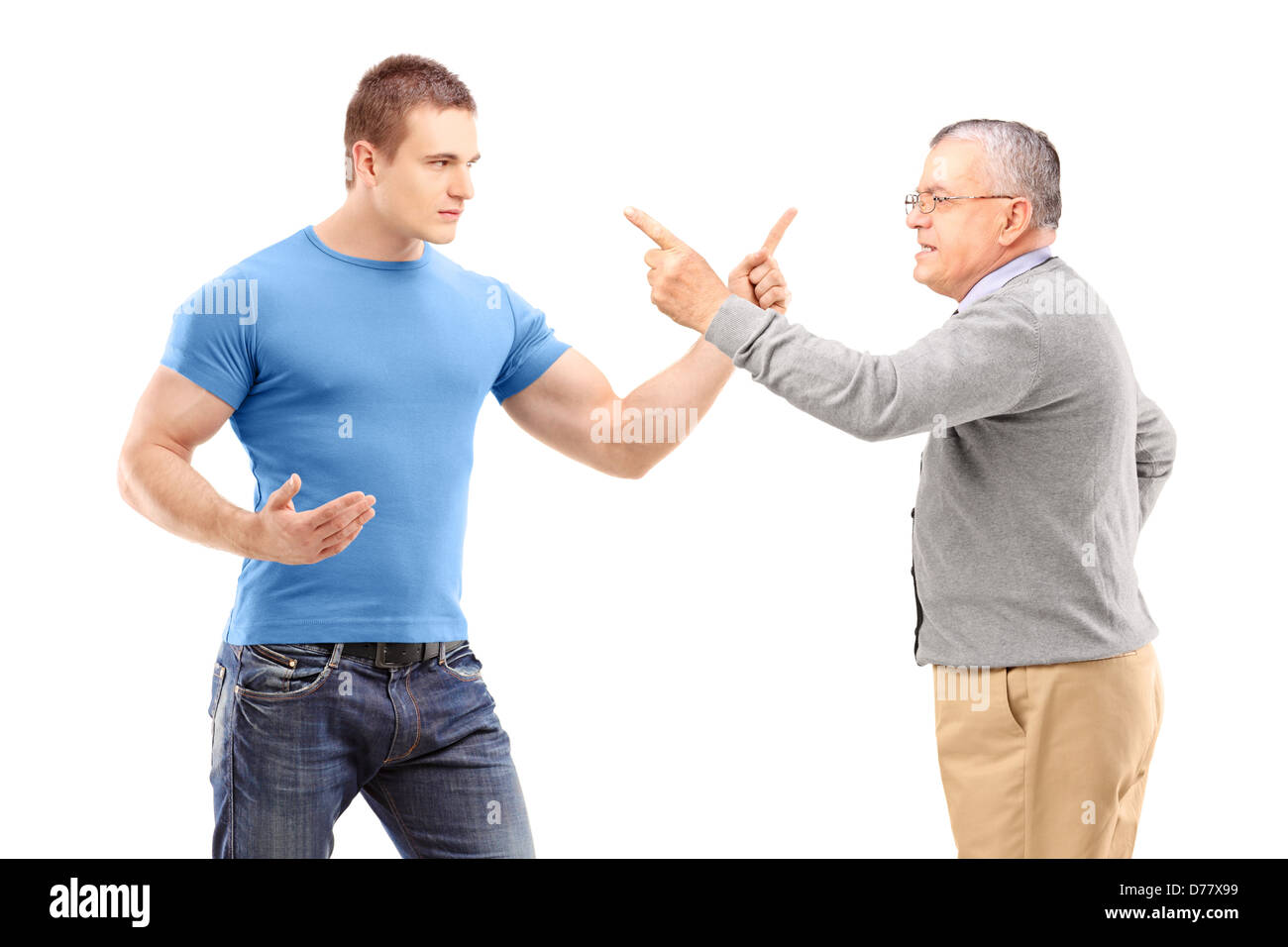 A guy and mature man arguing isolated on white background Stock Photo ...