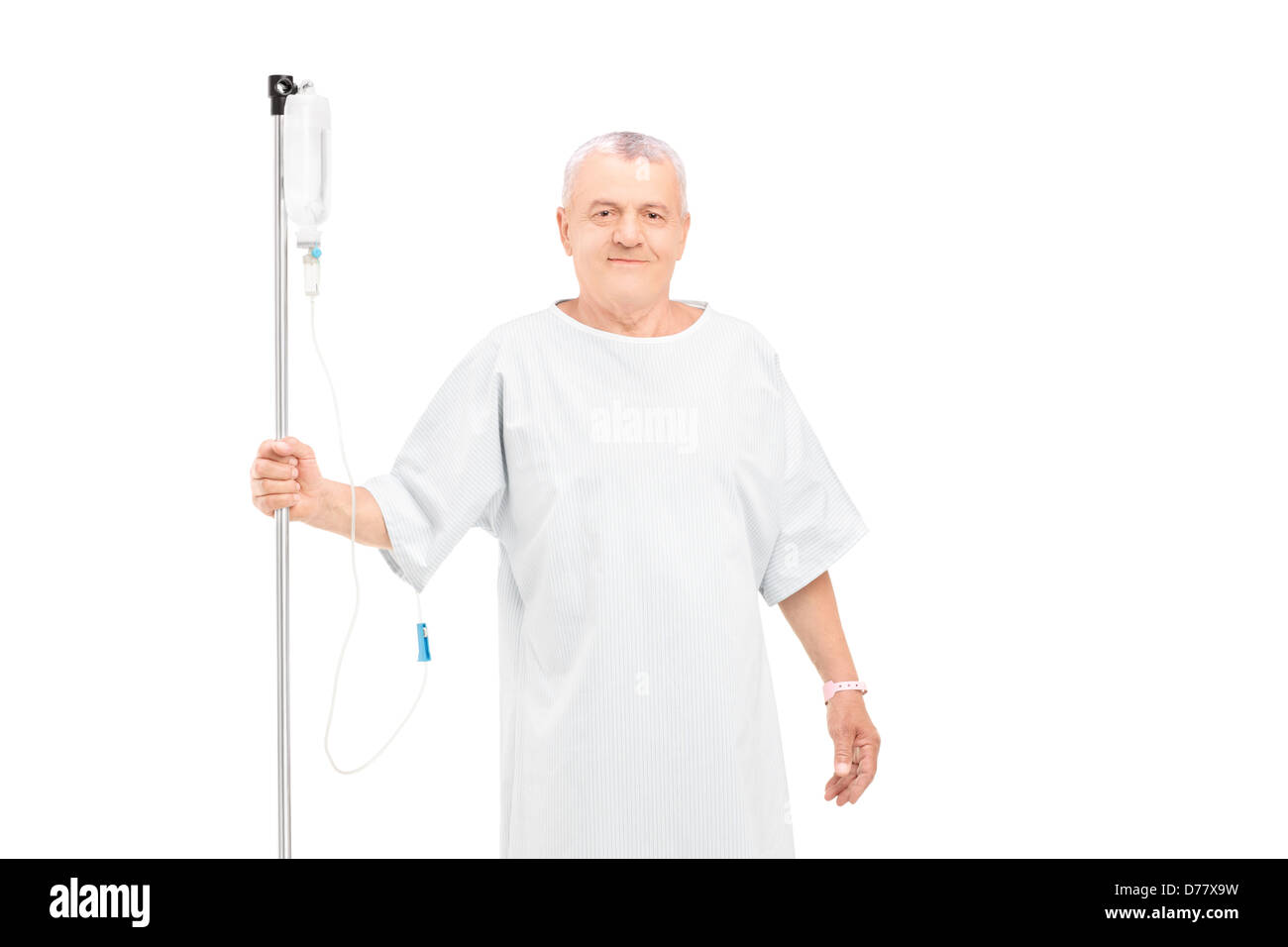 An old man getting i.v. infusion isolated on white background Stock ...