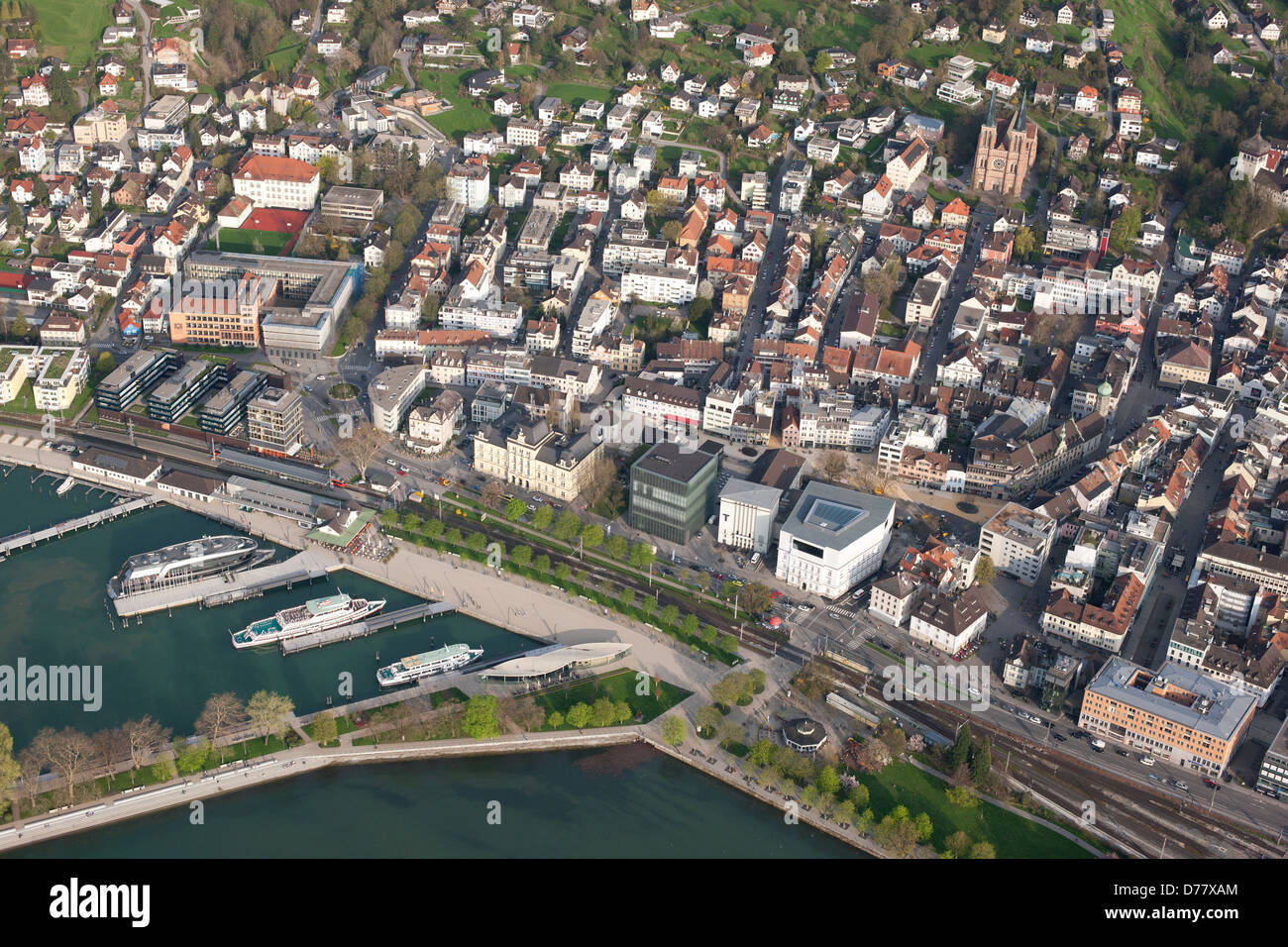 AERIAL VIEW. City of Bregenz on the eastern side of Lake Constance ...