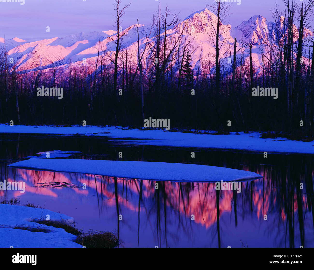 Goat Mountain Twin Peaks illuminated by alpenglow reflected in Rabbit ...