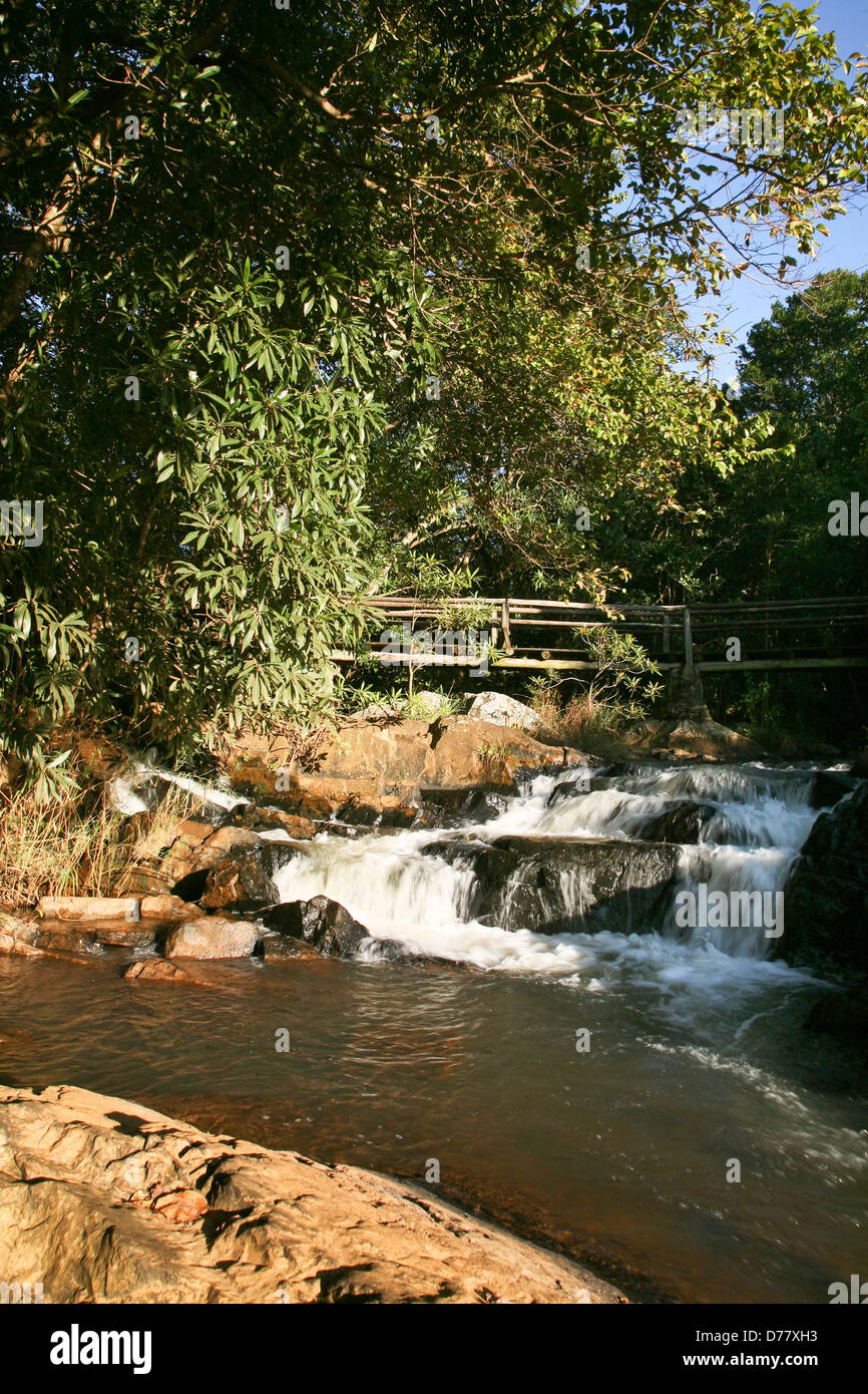 wooden hiking bridge over river Stock Photo - Alamy