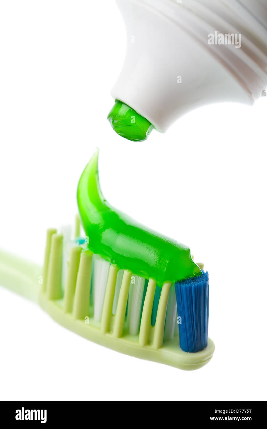 toothbrush, green toothpaste and tube isolated Stock Photo - Alamy