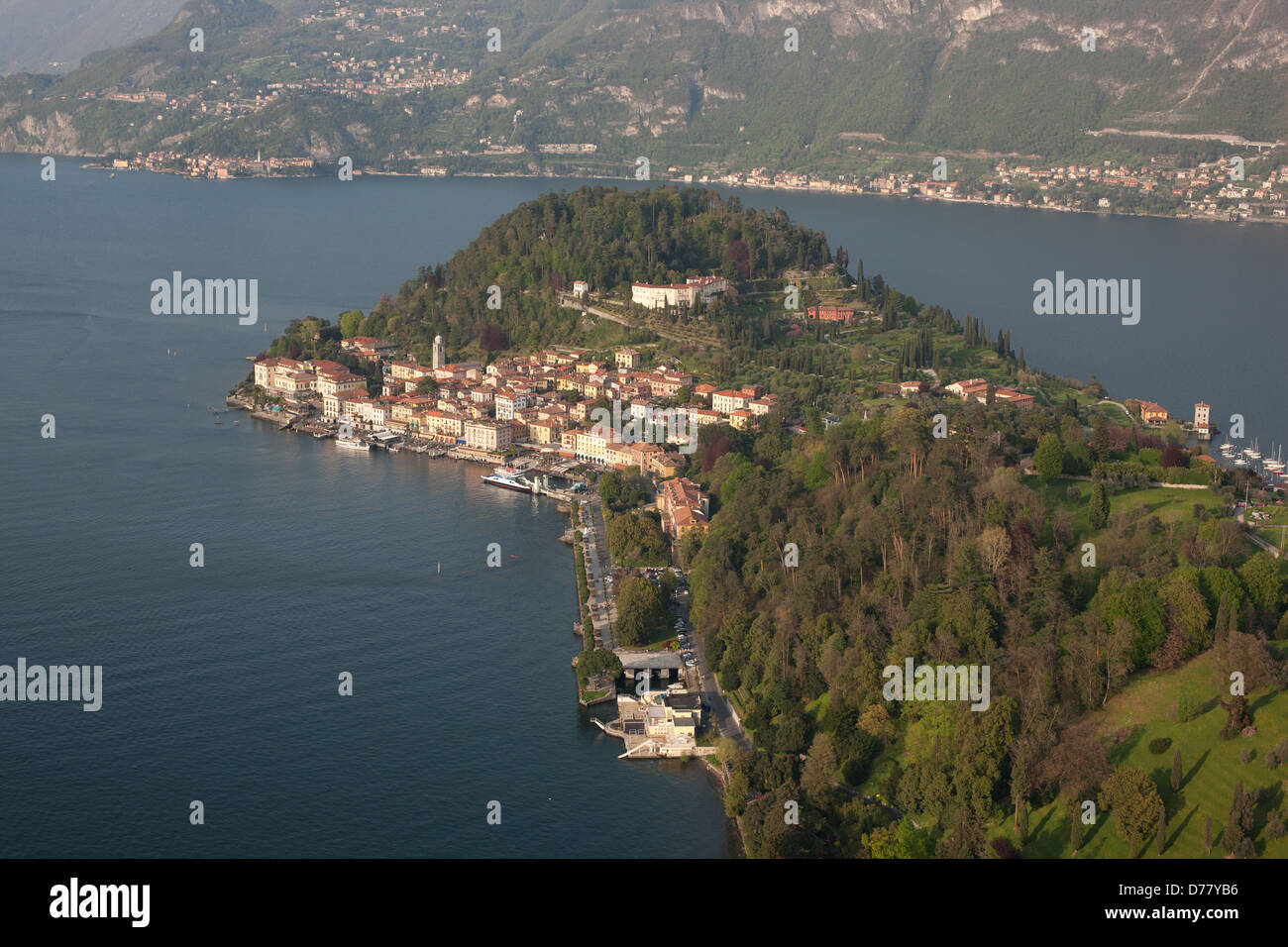AERIAL VIEW. City of Bellagio on the lakeshore of Lake Como. Province ...