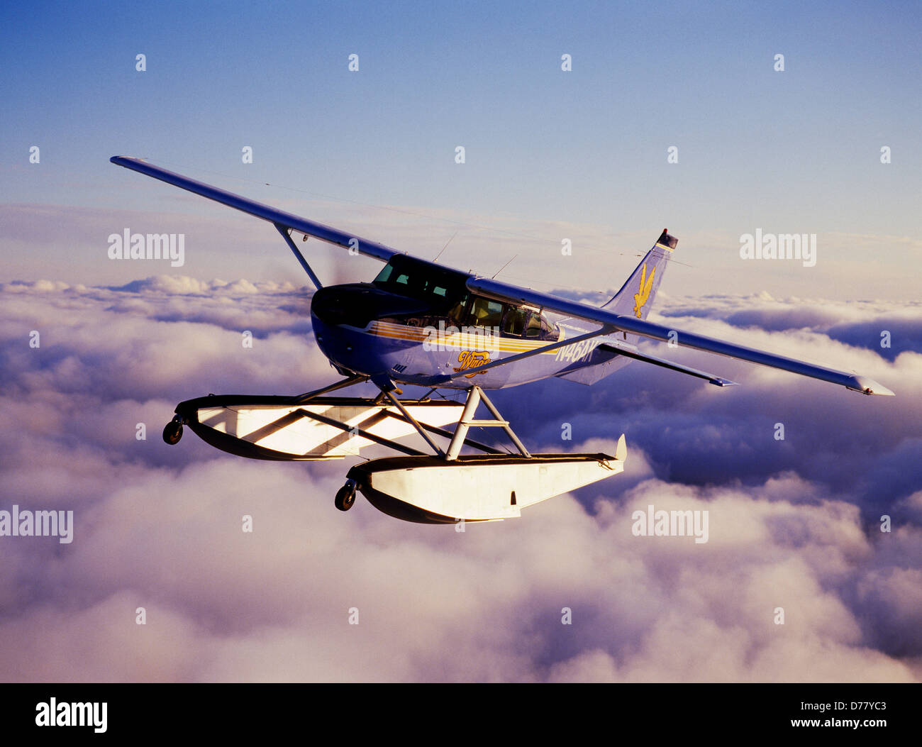 Wings Alaska Cessna 206 flying above late afternoon clouds Southeast ...