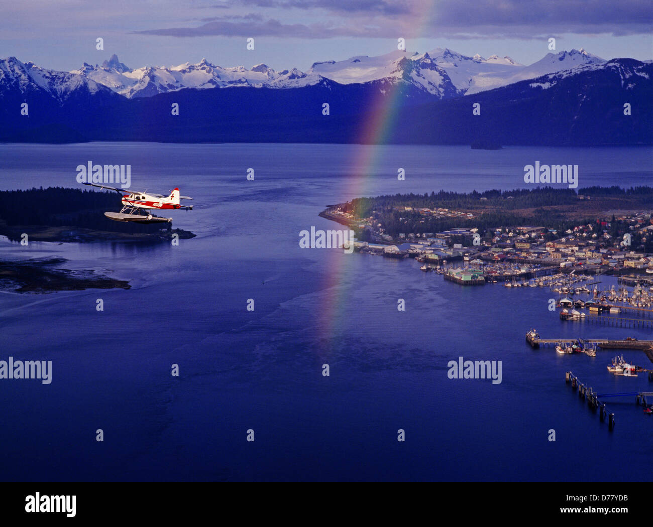 Alaska Island Air de Havilland Beaver flying over Wrangell Narrows ...