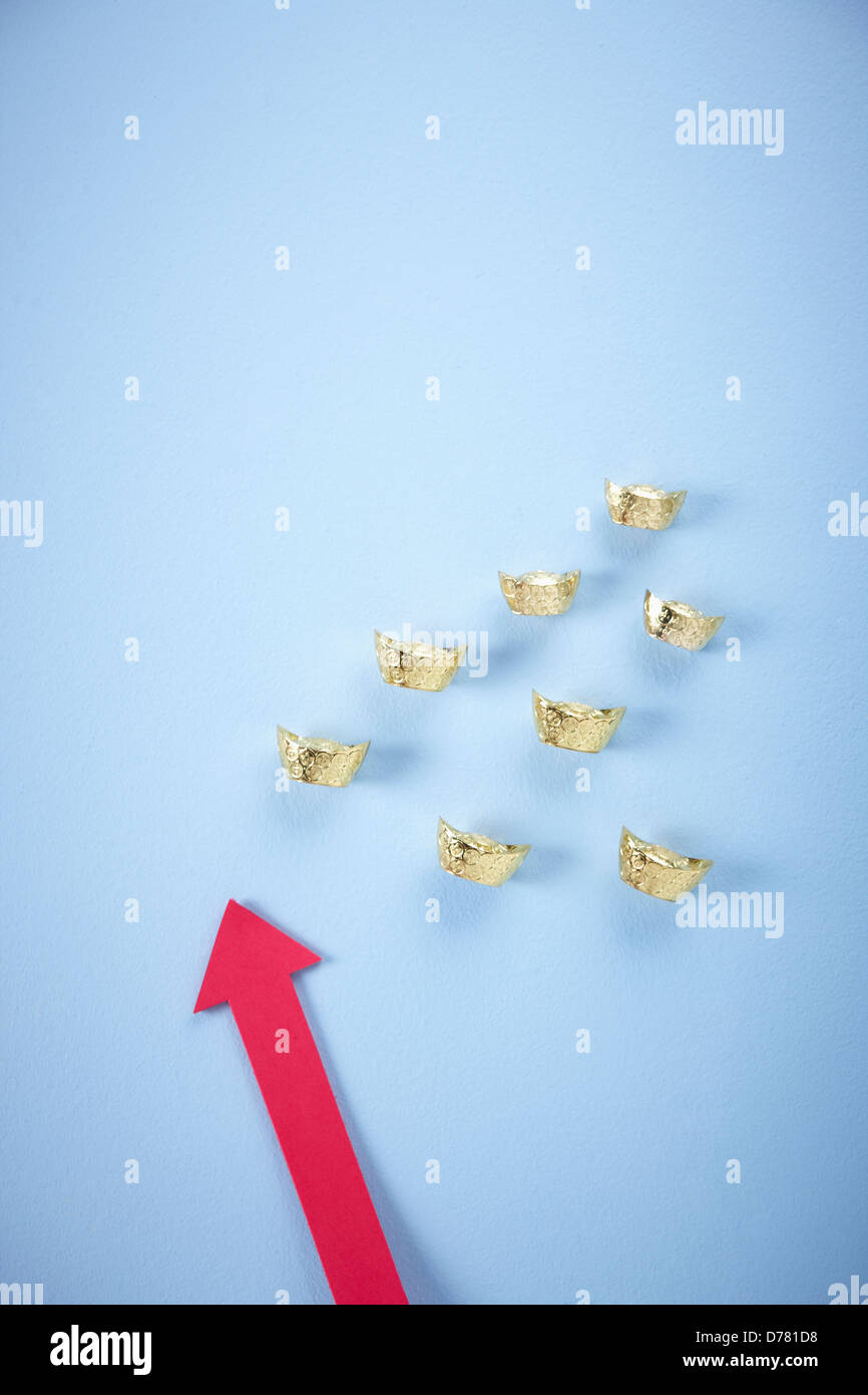 Chinese golden nuggets and a increasing graph Stock Photo - Alamy