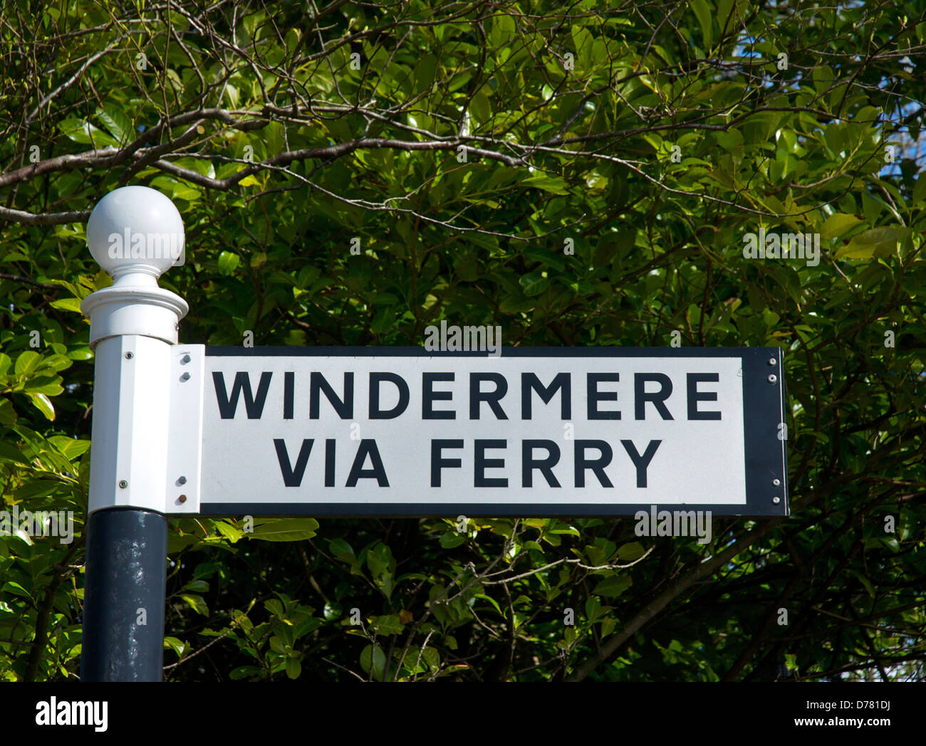 Sign for the Windermere ferry, Lake District National Park, Cumbria ...