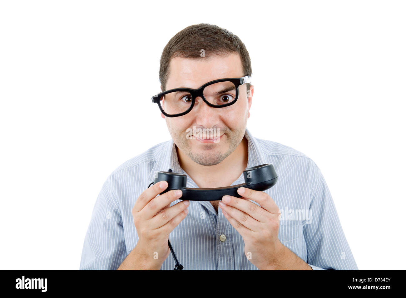 young man with a phone, isolated on white Stock Photo - Alamy