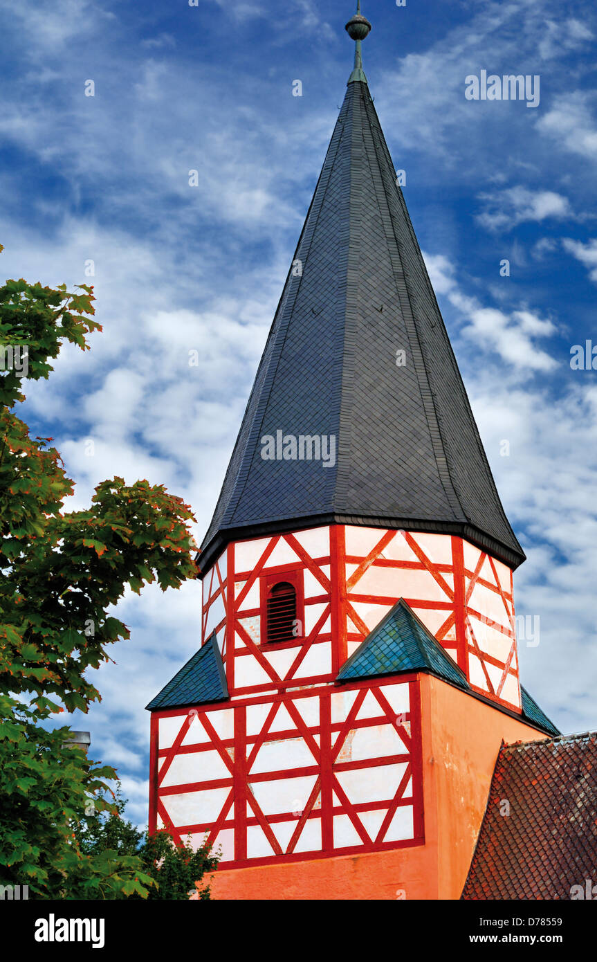 Germany, Bavaria: Tower of the church “Allerheiligen” in Allersberg ...