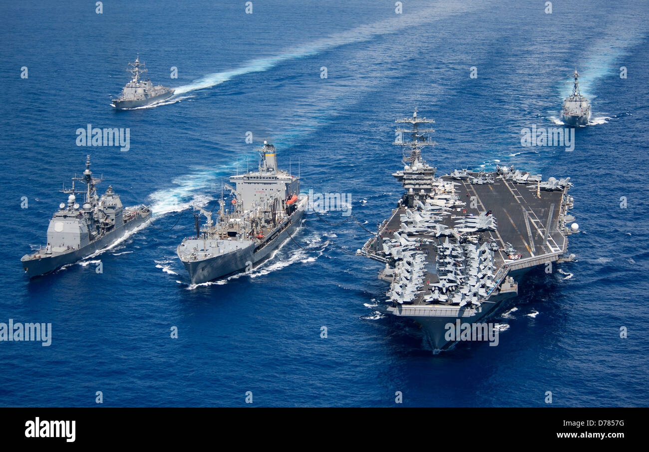 US Navy guided-missile cruiser USS Princeton, Military Sealift Command fleet replenishment oiler ...