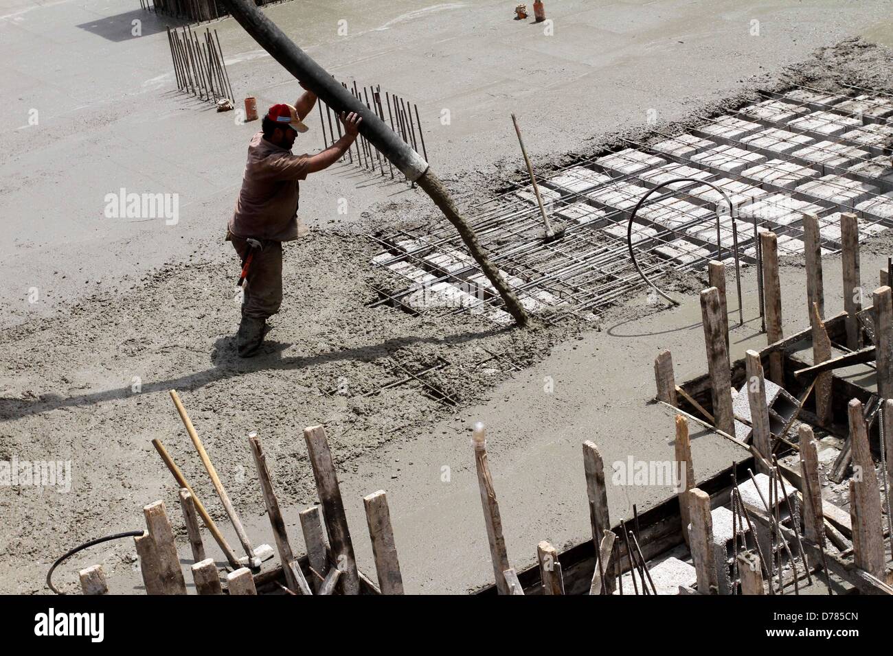 Gaza City, Gaza Strip. May 1, 2013. Palestinian construction workers ...