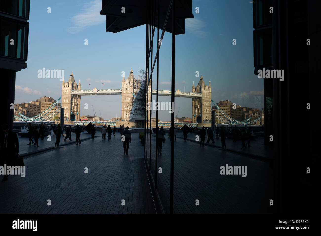 Tower bridge london reflected in office window Stock Photo - Alamy