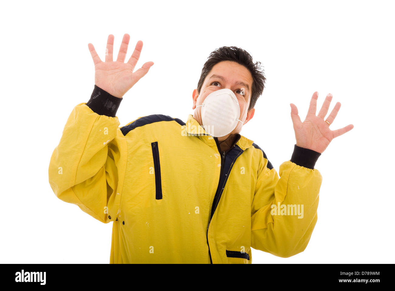 Worker doing a panic expression isolated on white Stock Photo - Alamy