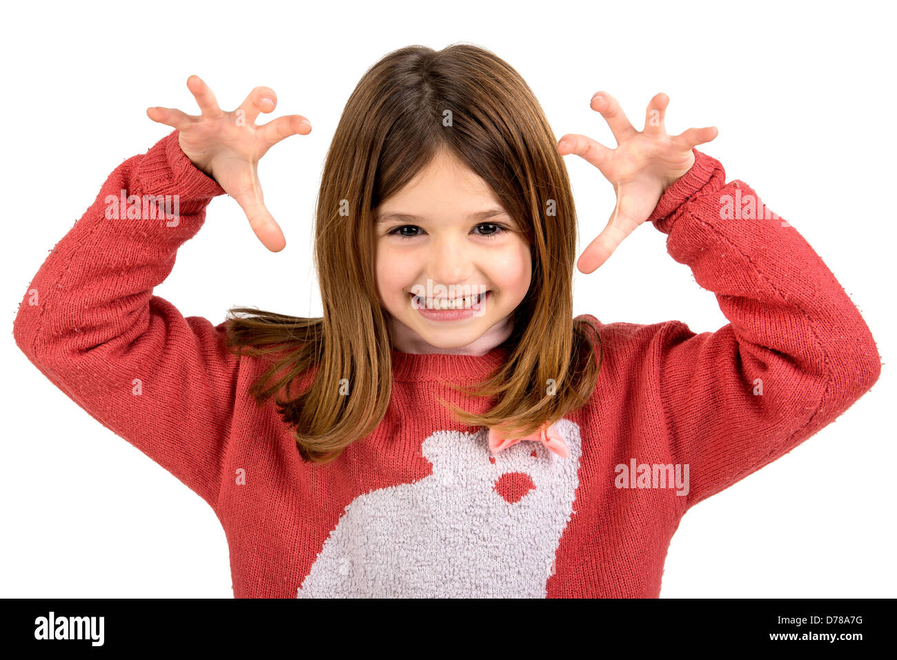 Funny young girl making faces isolated in white Stock Photo - Alamy