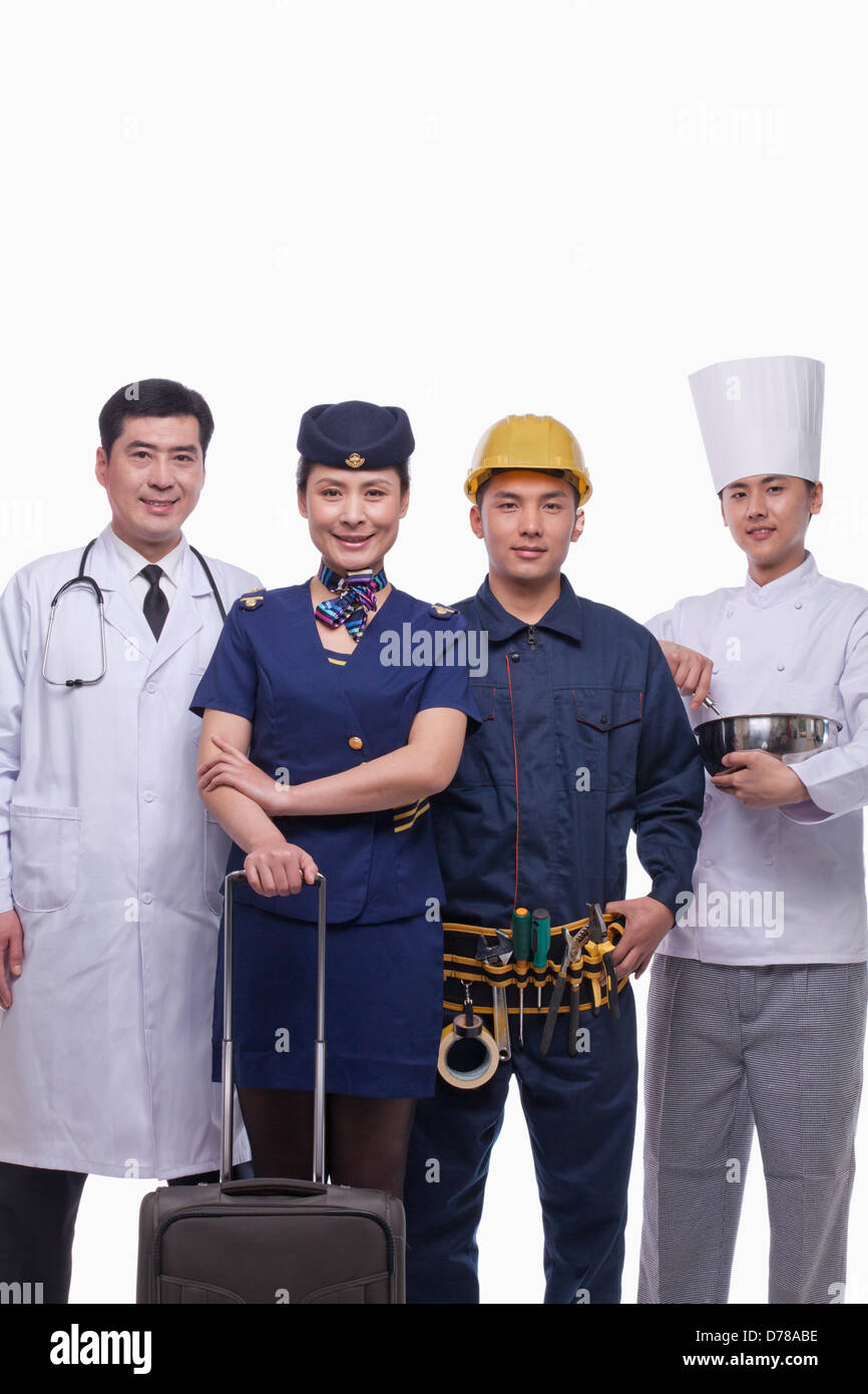 Portrait of Doctor, Air Stewardess, Construction Worker, and Chef ...