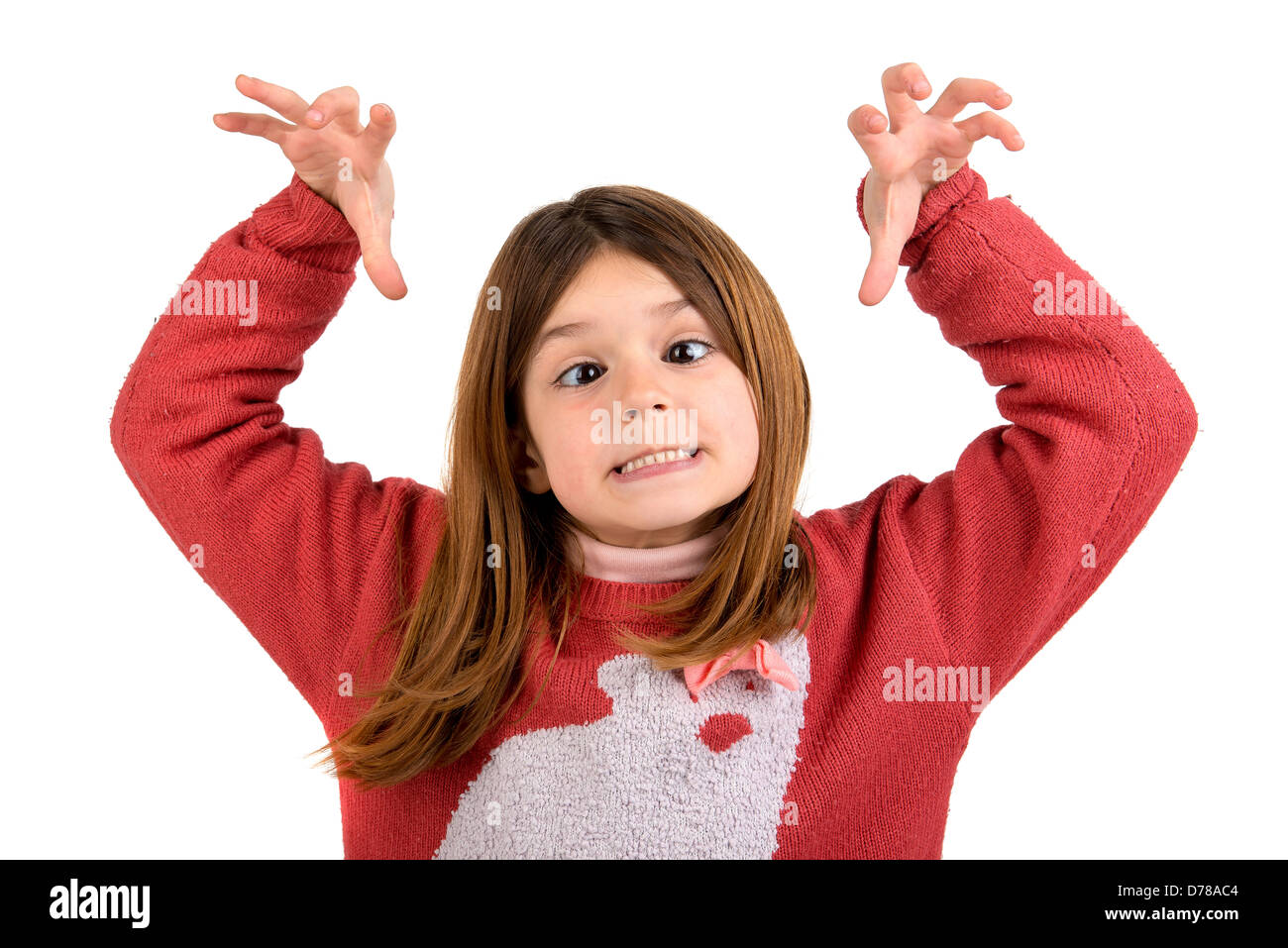 Funny young girl making faces isolated in white Stock Photo - Alamy
