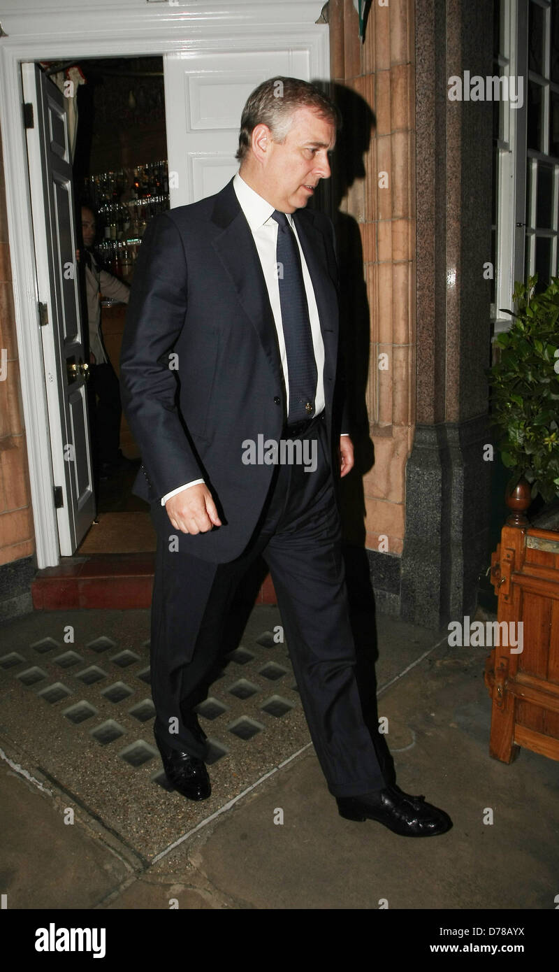 Prince Andrew, Duke of York departs the George restaurant in Mayfair ...
