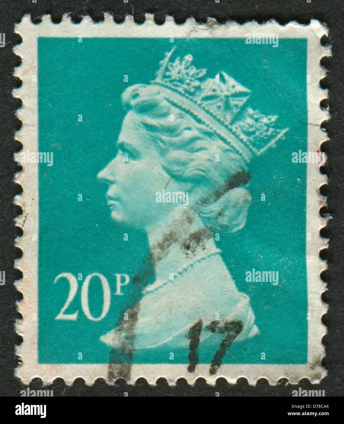 A stamp printed in UK shows image of Elizabeth II is the constitutional ...