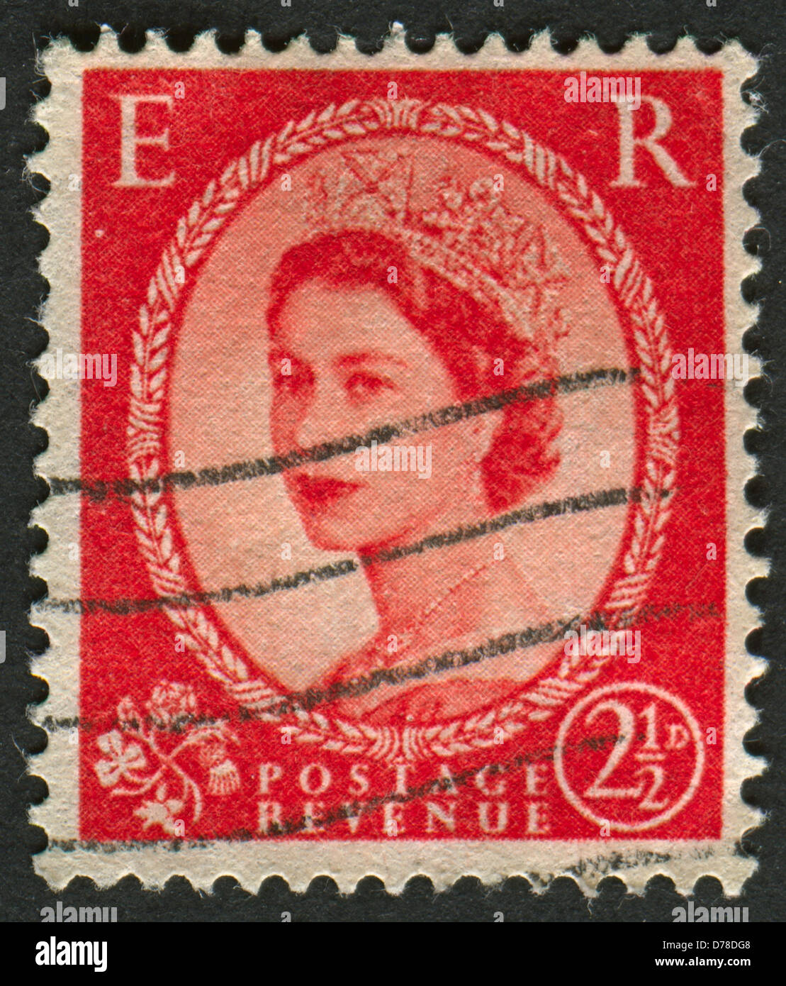 A stamp printed in UK shows image of Elizabeth II is the constitutional ...