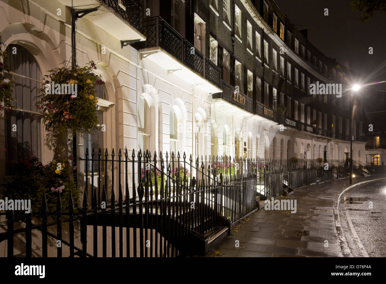 Georgian House fronts at night, Cartwright Gardens, Bloomsbury, London ...
