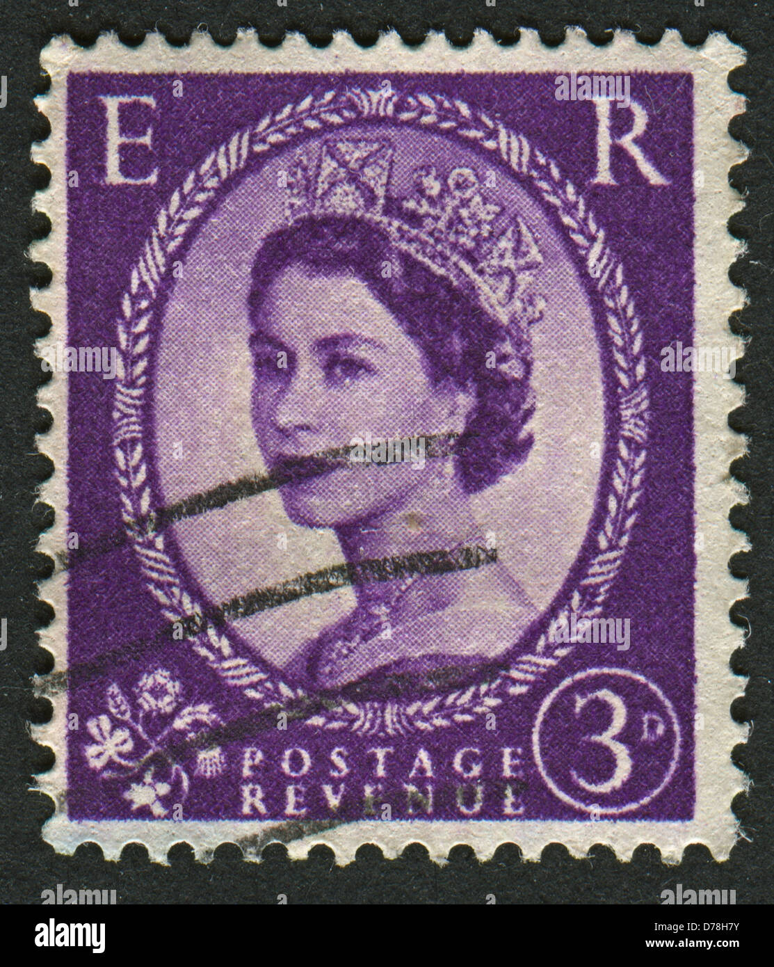 A stamp printed in UK shows image of Elizabeth II is the constitutional ...