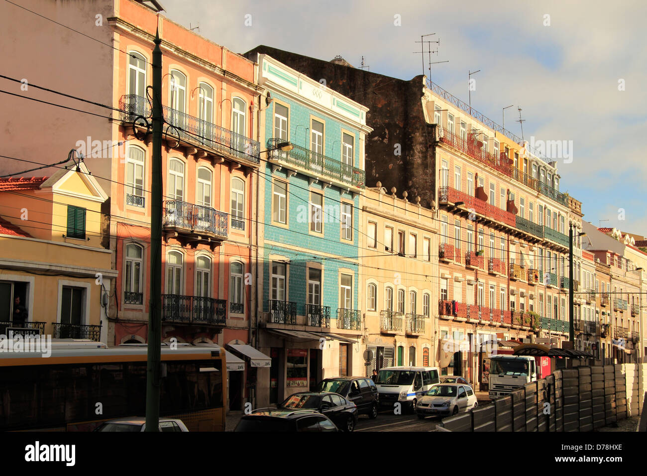 Portuguese architecture, buildings in a street, Lisbon, Portugal Stock ...