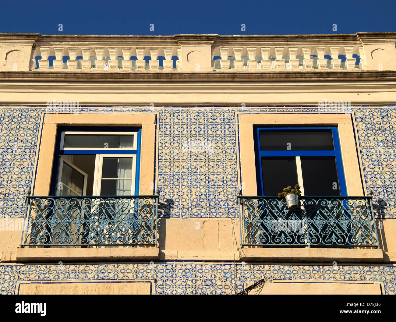 Portuguese architecture, architectural detail, tiled building with ...