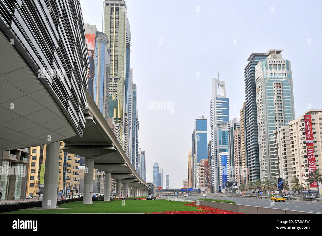 street scene financial district Sheikh Zayed Road Dubai UAE Stock Photo ...
