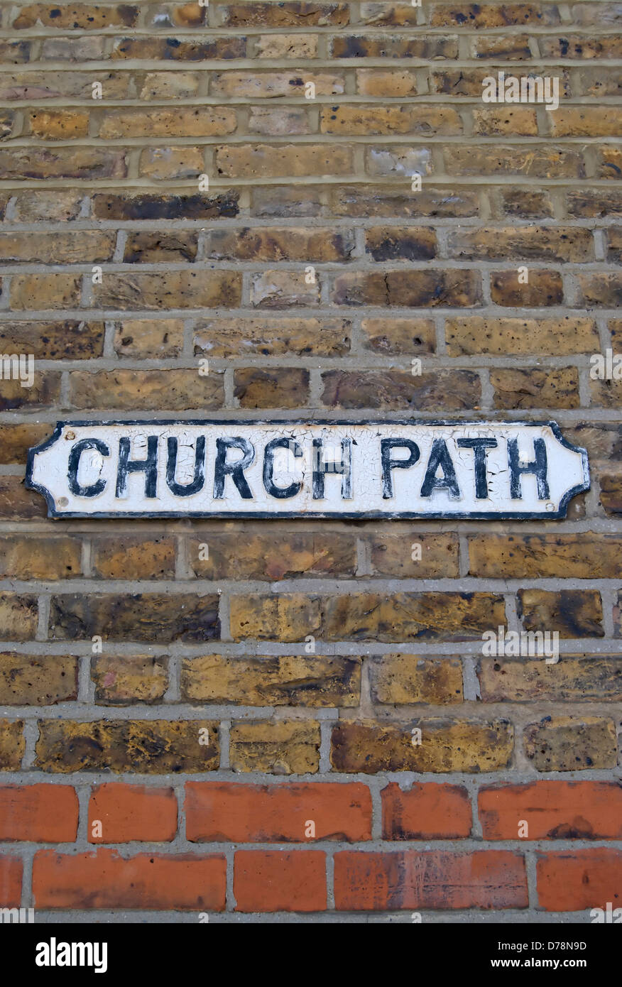 ageing street name sign for church path, mortlake, southwest london ...
