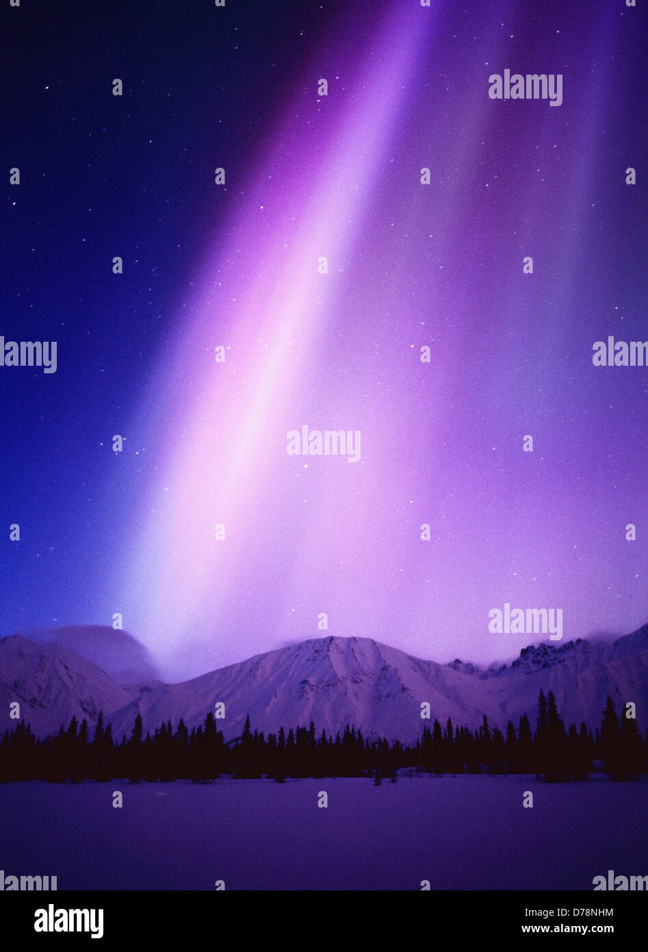 Purple blue aurora above Talkeetna Mountains Coolorado Lake subtle blue ...