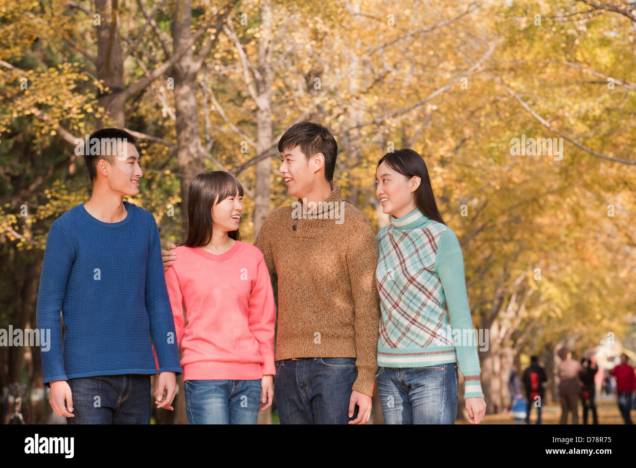 Friends walking together in park Stock Photo - Alamy