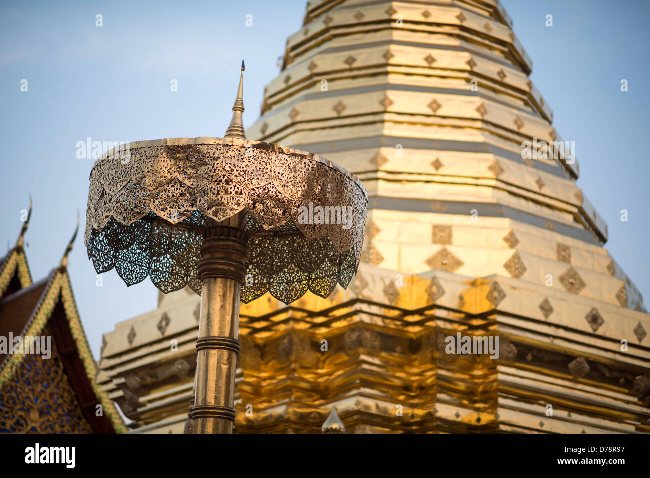 Umbrella with Chedi (Stupa ) in Doi Sutep, Chiang Mai, Thailand Stock ...