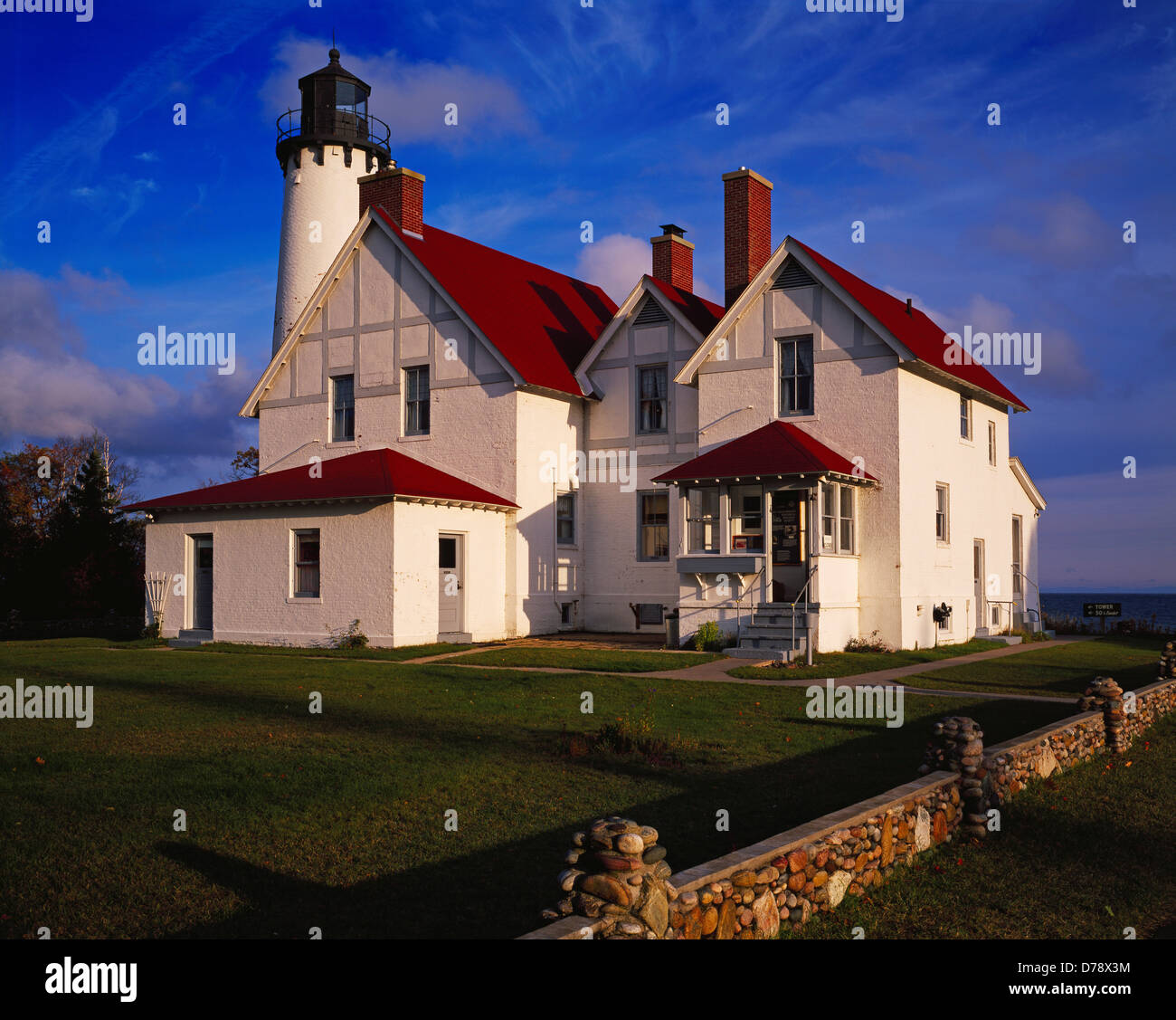 Point Iroquoise Lighthouse built in 1870 at east end Whitefish Bay Lake ...