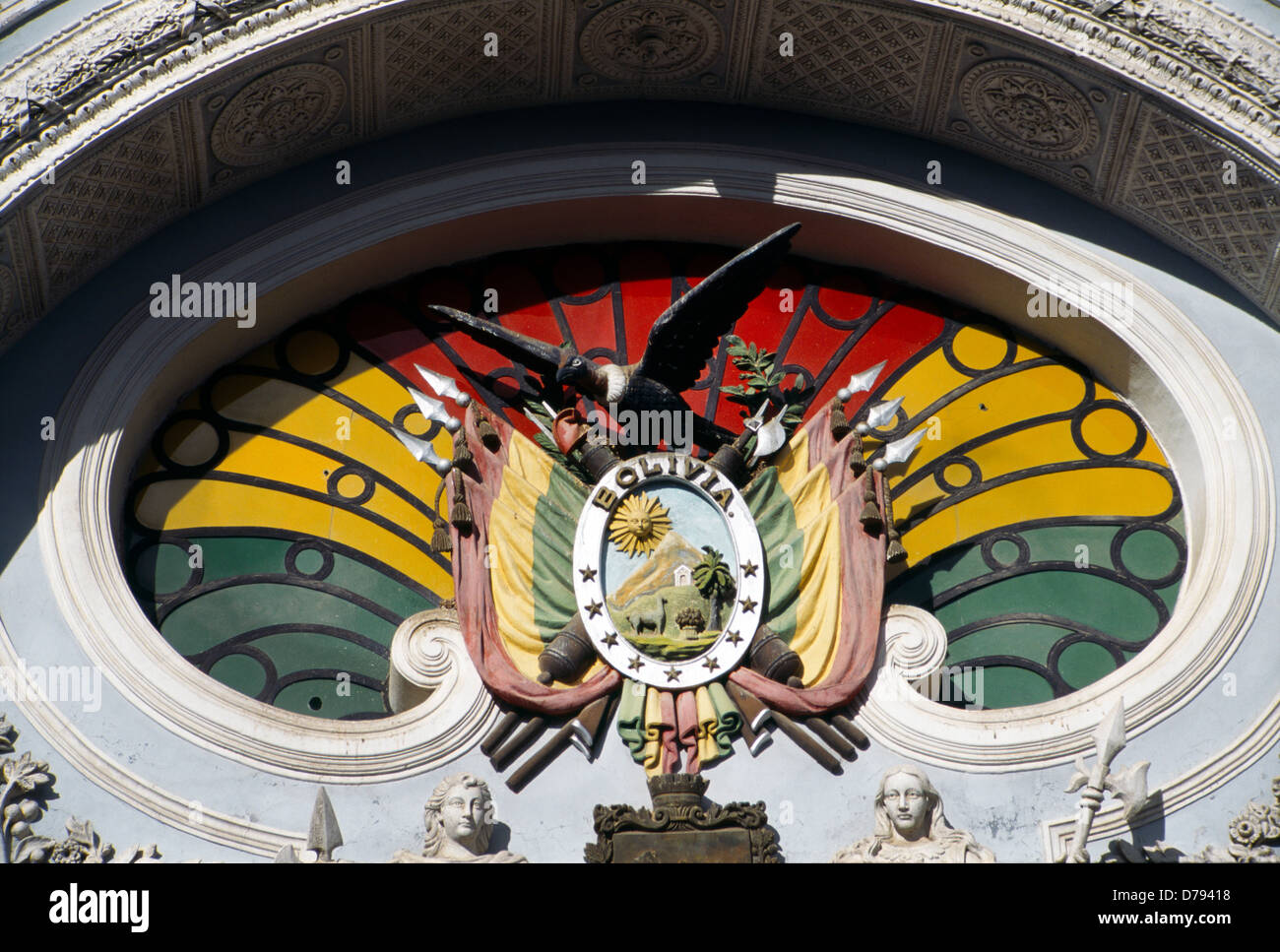 Sucre Bolivia Crest & Colours Of Bolivia On Building Stock Photo - Alamy