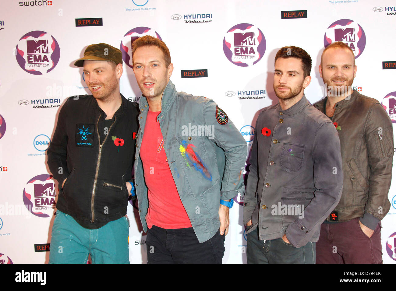 Recording artists Jonny Buckland (l-r), Chris Martin, Guy Berryman and ...