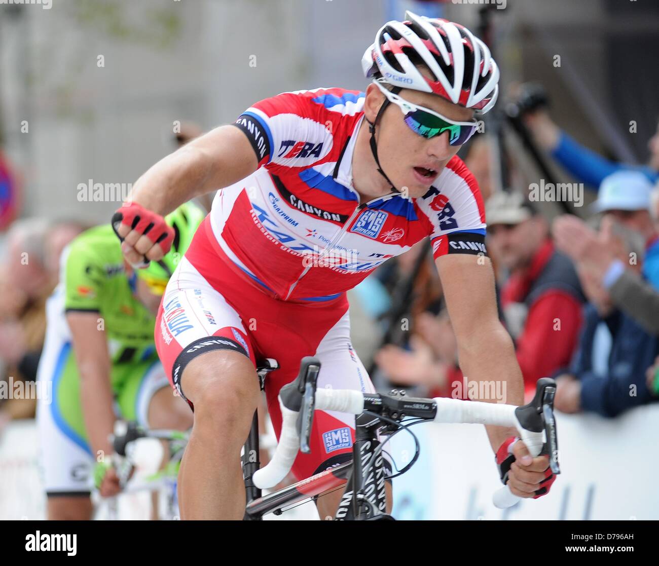 Simon Spilak from Slovenia of the team Katusha is cheering in the ...