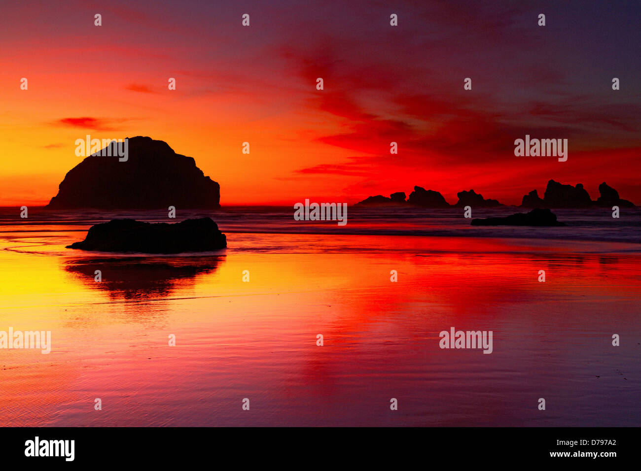 Sea Stacks on Face Rock Beach at Sunset Stock Photo - Alamy