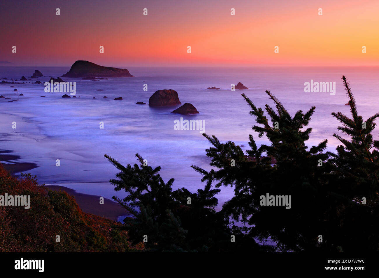 Sunset Over Sea Stacks Stock Photo - Alamy