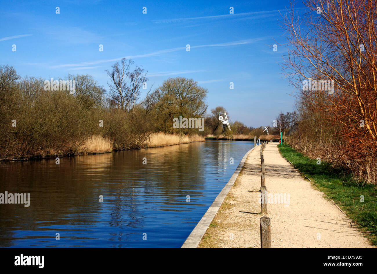 A view of the River Ant and moorings on the Norfolk Broads at How Hill ...