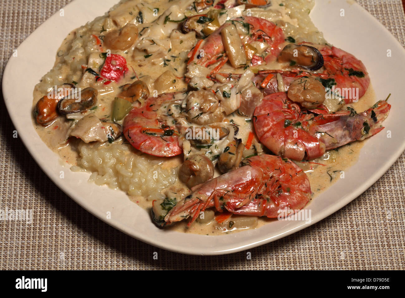 sae-food with rice and milk cream sauce Stock Photo - Alamy