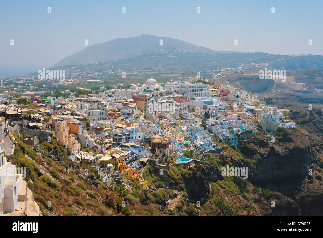 Landscape of city Fira with traditional houses on island of Santorini ...